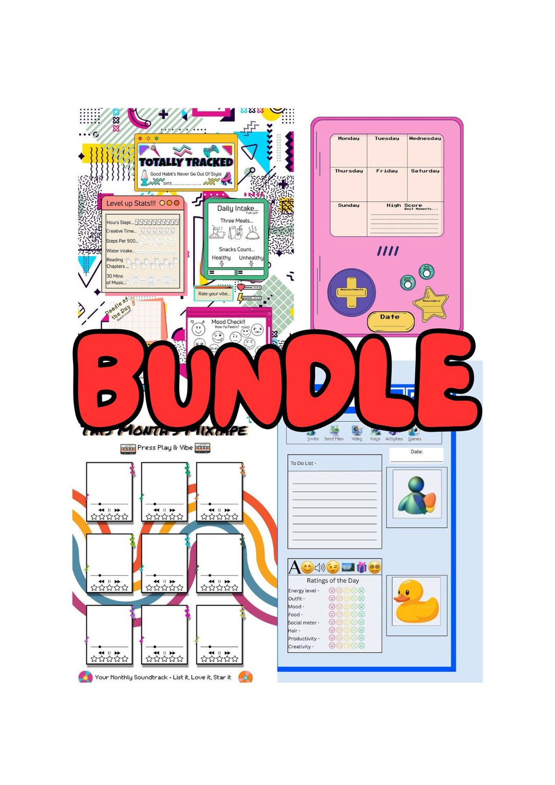 Bundle - Retro 90s Printable Planner Bundle: Habit Tracker, Music Log ...