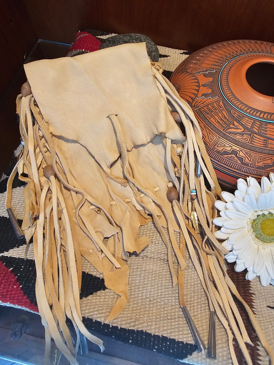Large Native American Medicine Bag, Buckskin, Turquoise, Medicine Pouch ...