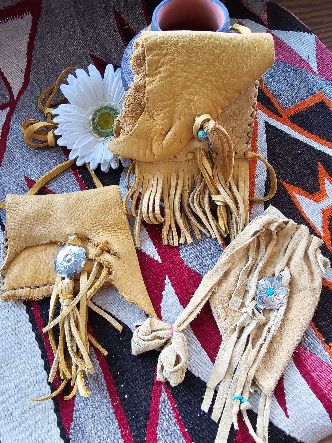 New! Native American Bag, Buckskin Medicine Bag, Navajo Made Bag, Herb ...