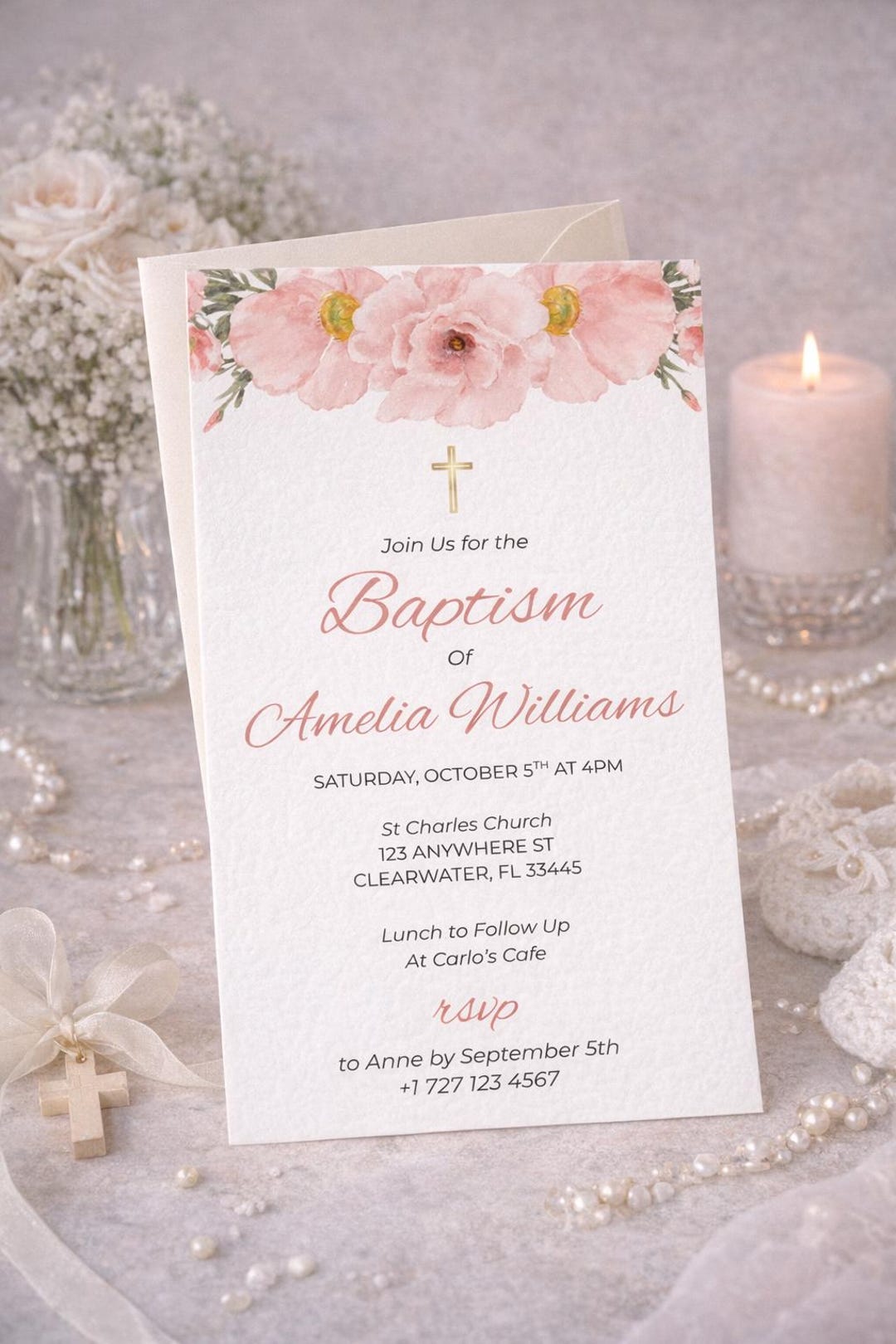 Girl Baptism Invitation Template – Editable Digital Christening Invite ...