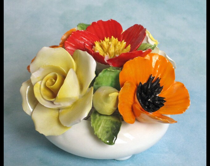 English Bone China Flowers in White Bowl / Jon Anton Florals / Shabby ...