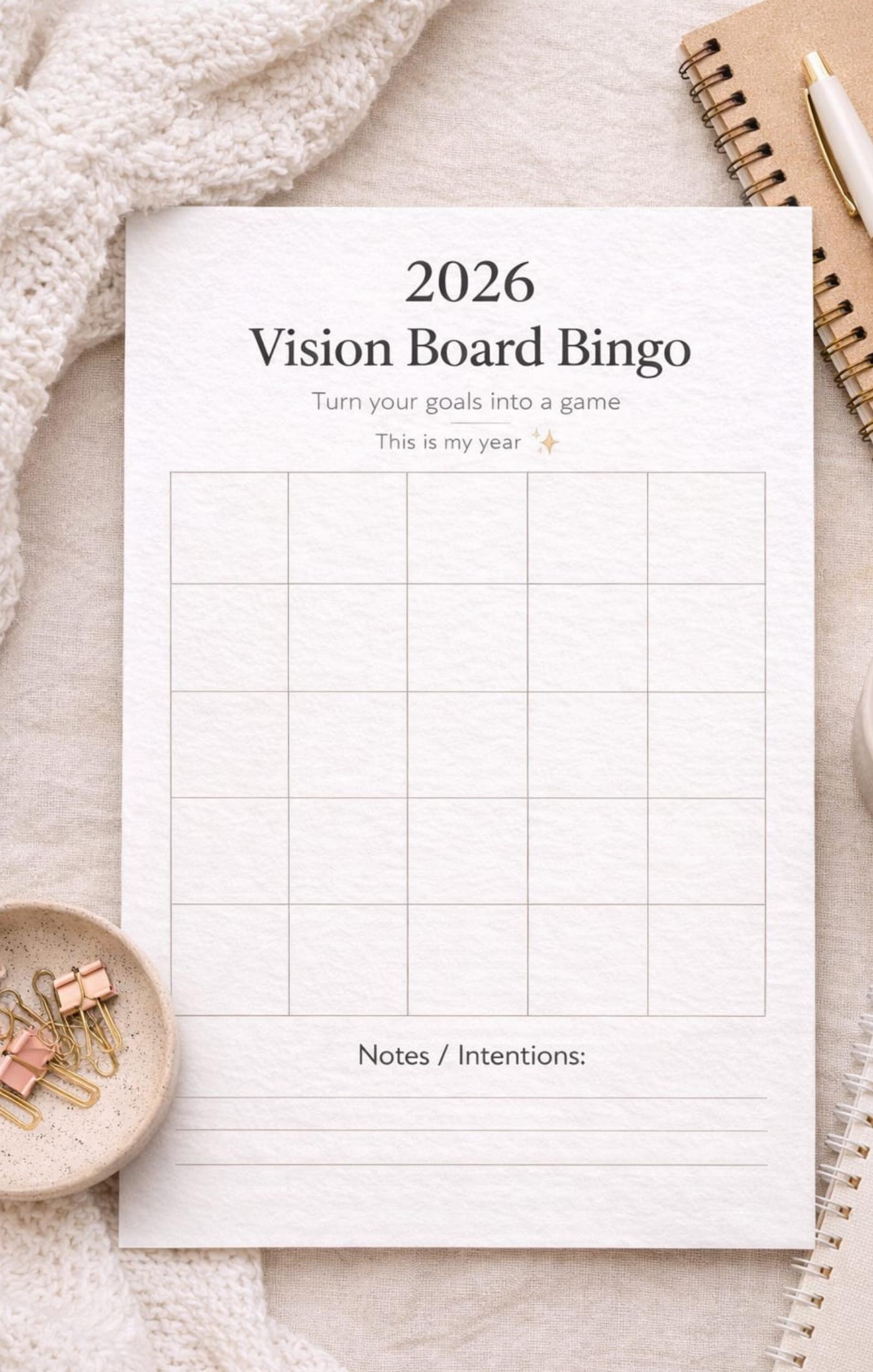 2026 Vision Board Bingo / Printable New Year Goals Card / Motivation ...