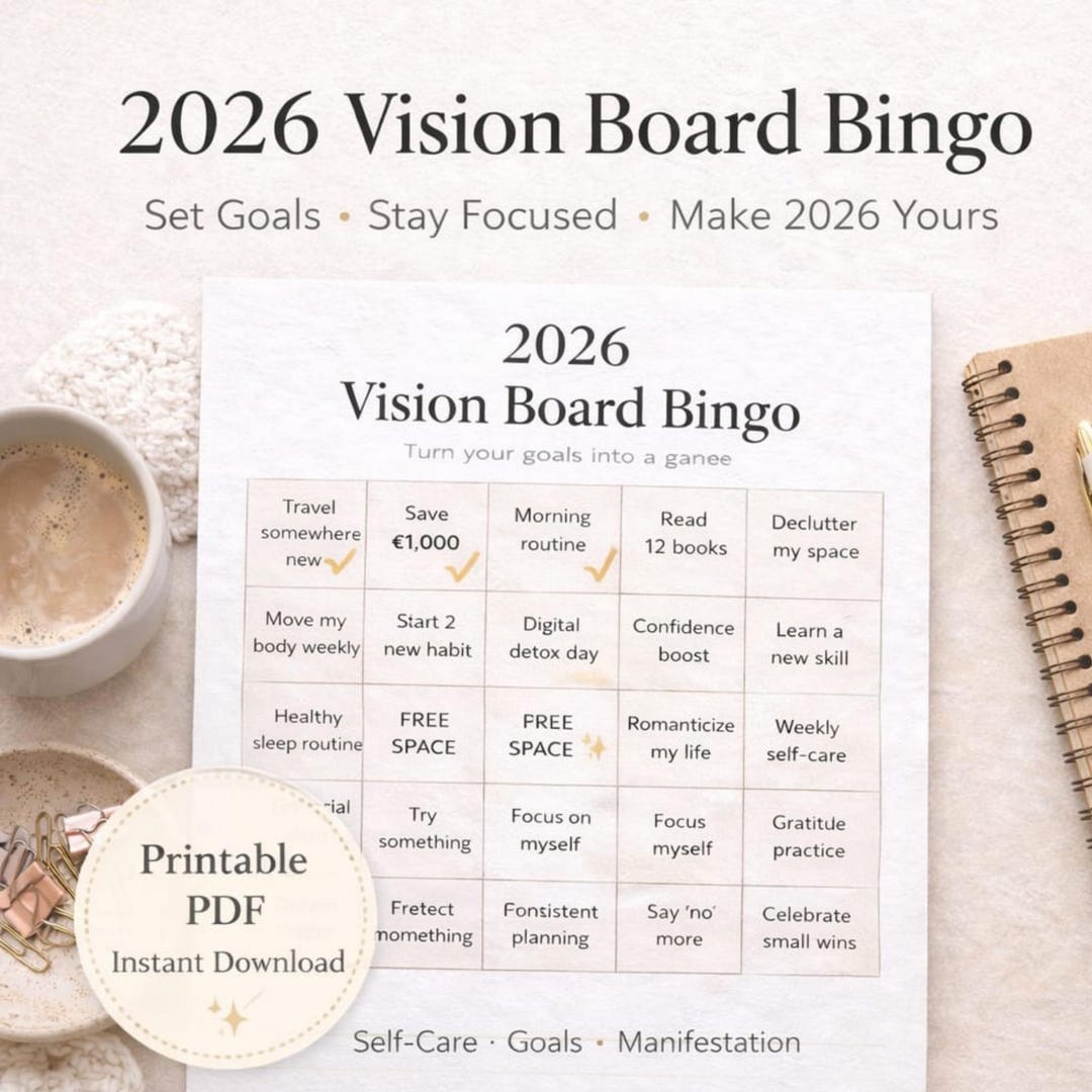 2026 Vision Board Bingo / Printable New Year Goals Card / Motivation ...