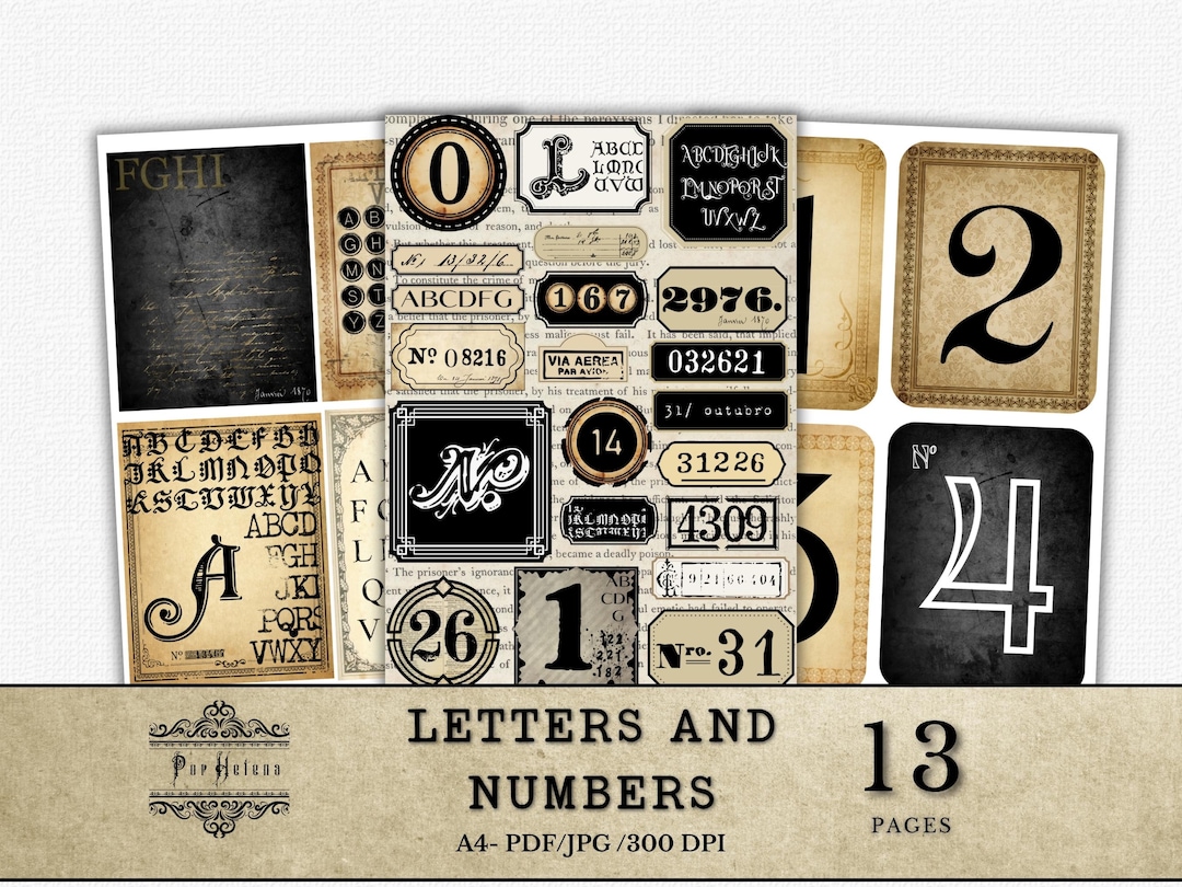 Printable Letters and Numbers | Vintage Alphabet Ephemera | Number ...