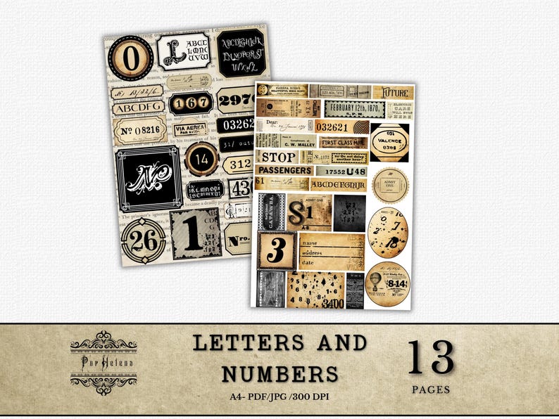Printable Letters and Numbers | Vintage Alphabet Ephemera | Number ...