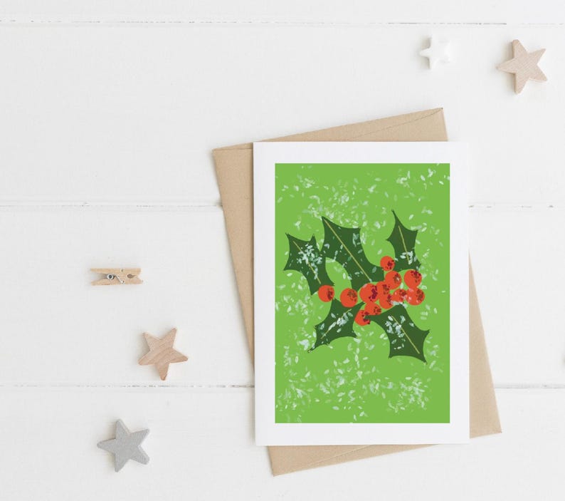 Christmas Holly Snow Blank A6 Textured Matt 324gsm FSC Certified ...