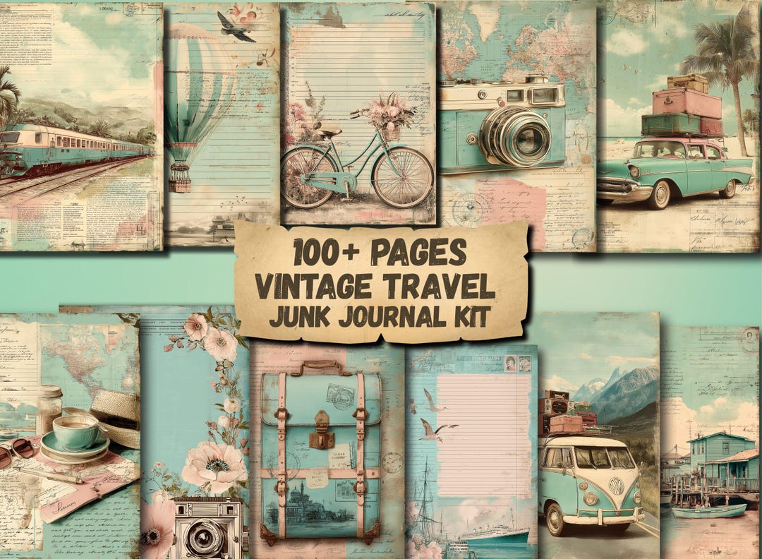 Travel Junk Journal Kit 100+ Printable Pages 8.5x11 + A4 • Retro Trip ...