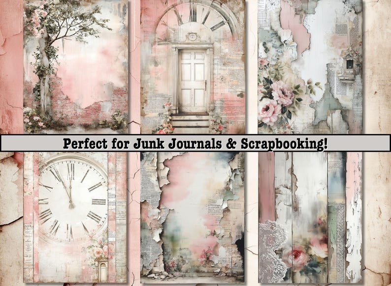 Vintage Shabby Chic Junk Journal Kit: 100 Page Pink & Gray US Letter ...