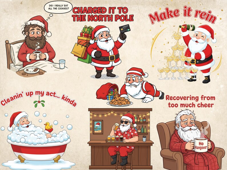 100 Funny Santa PNG Clipart Bundle | Christmas Santa Graphics for ...