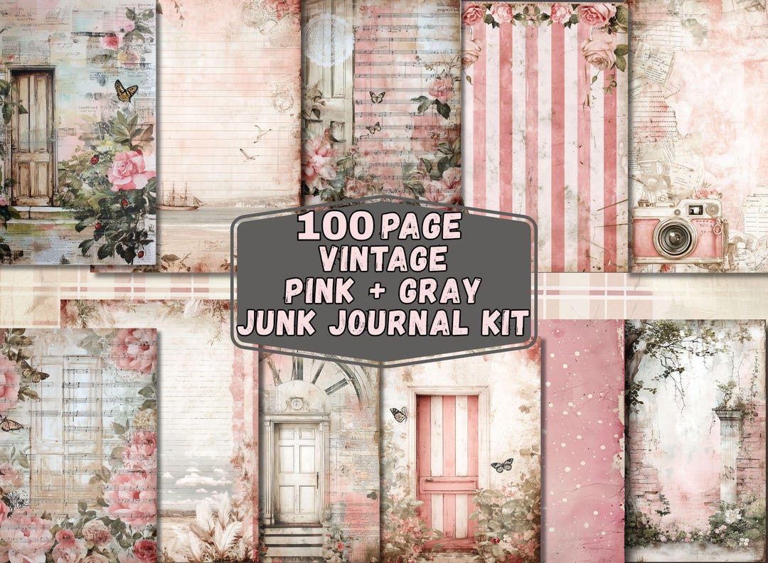 Vintage Shabby Chic Junk Journal Kit: 100 Page Pink & Gray US Letter ...