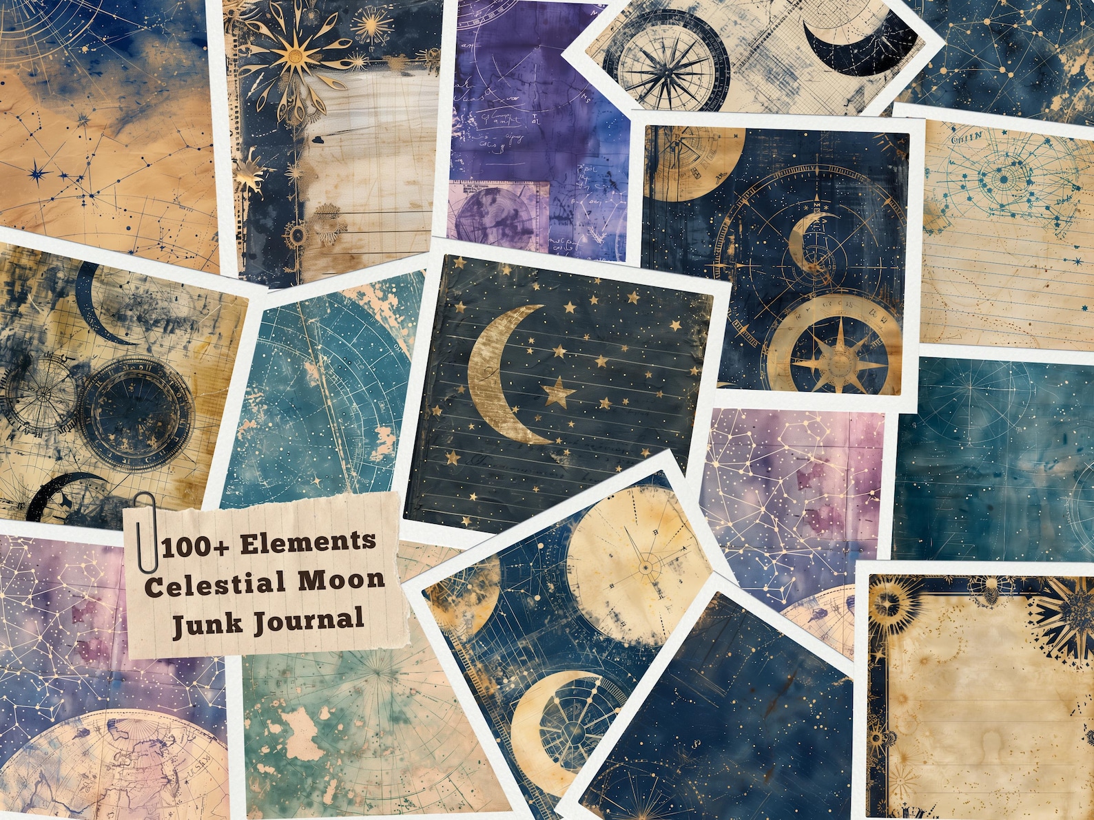 Celestial Moon Junk Journal Kit: 100+ Printable Astrology Ephemera ...
