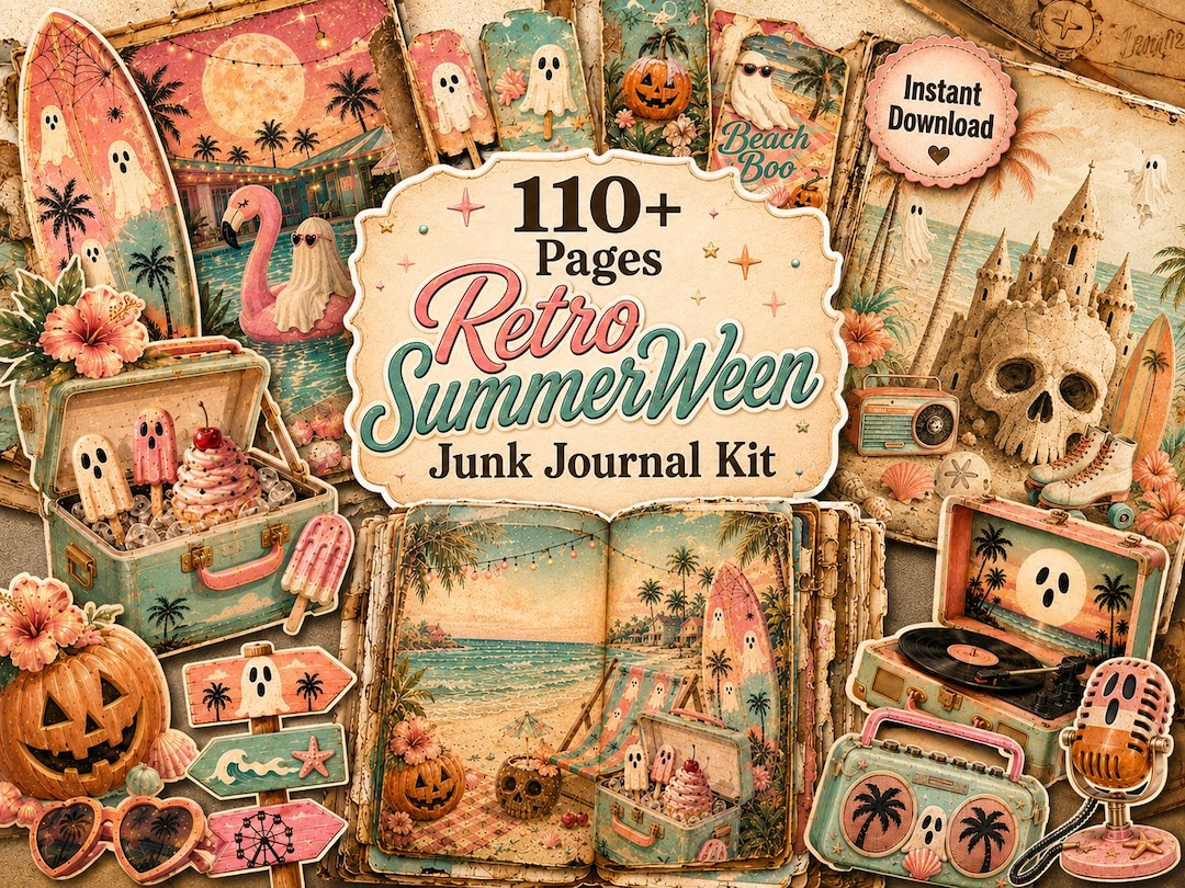Pastel Halloween Junk Journal Kit, Retro Summer Ghost Printable Pages ...