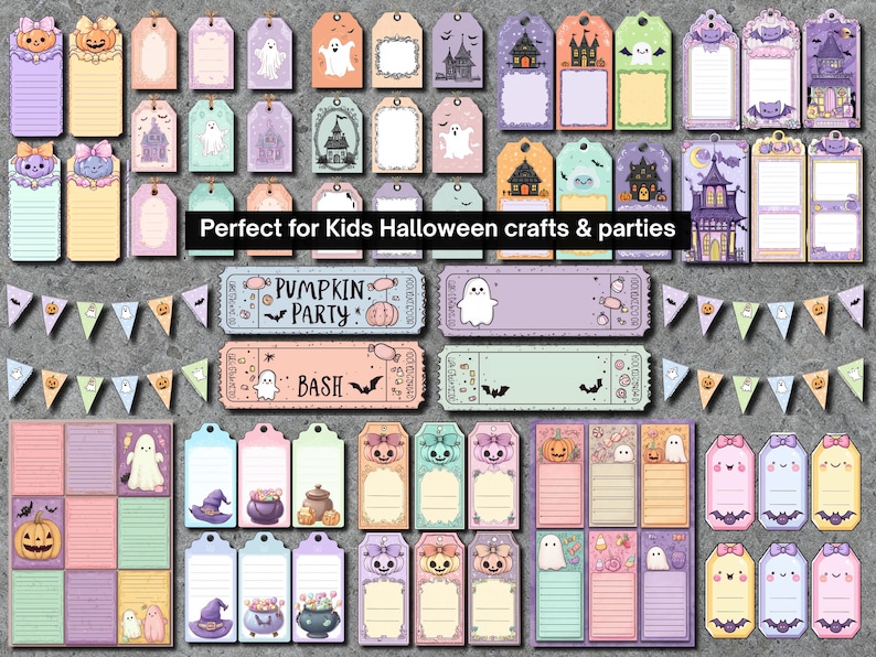 Kawaii Halloween Printable Party Pack: Stickers, Tags, Journal Pages ...