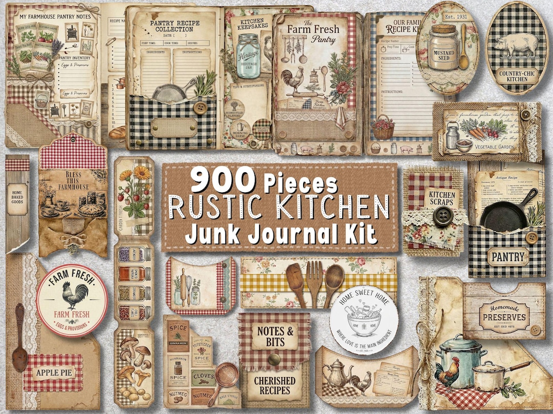 Rustic Farmhouse Kitchen Junk Journal Kit 900+ Ephemera Pack Vintage ...