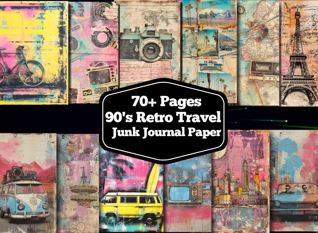 90's Retro Travel Junk Journal Kit. 70+ Pages US Letter + A4 (digital ...