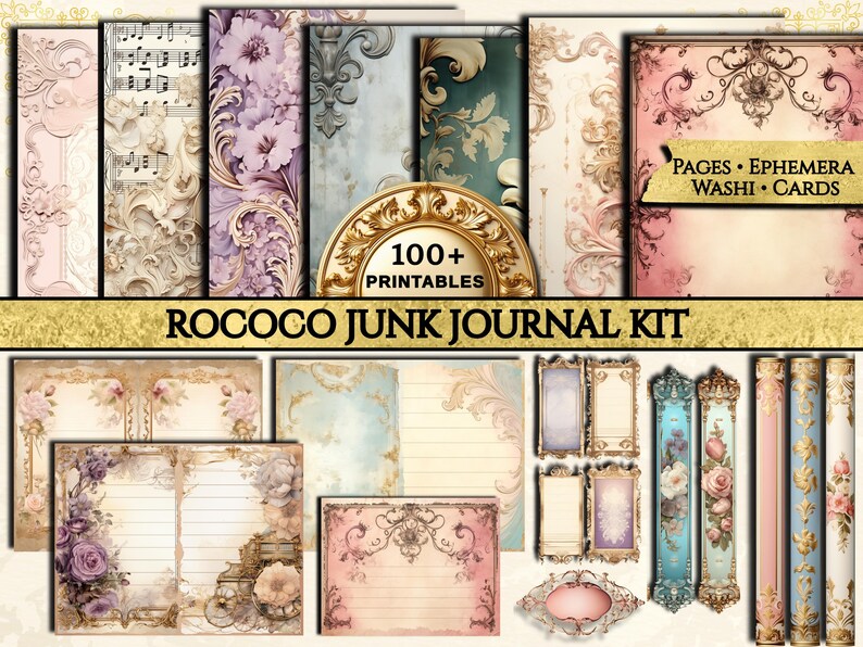 Rococo Junk Journal Kit 100+ Printable Pages, Baroque Ephemera, Vintage ...