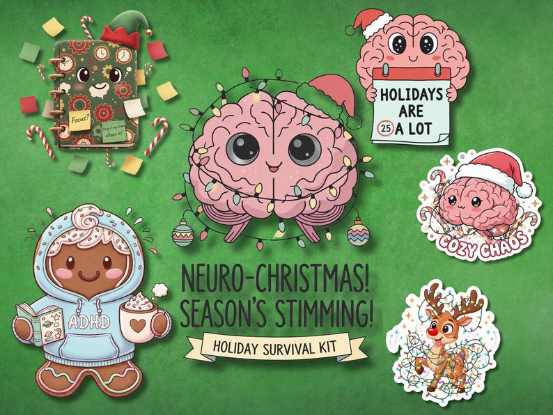 800+ ADHD Christmas Clipart PNG Bundle: Funny Holiday Stickers (digital ...