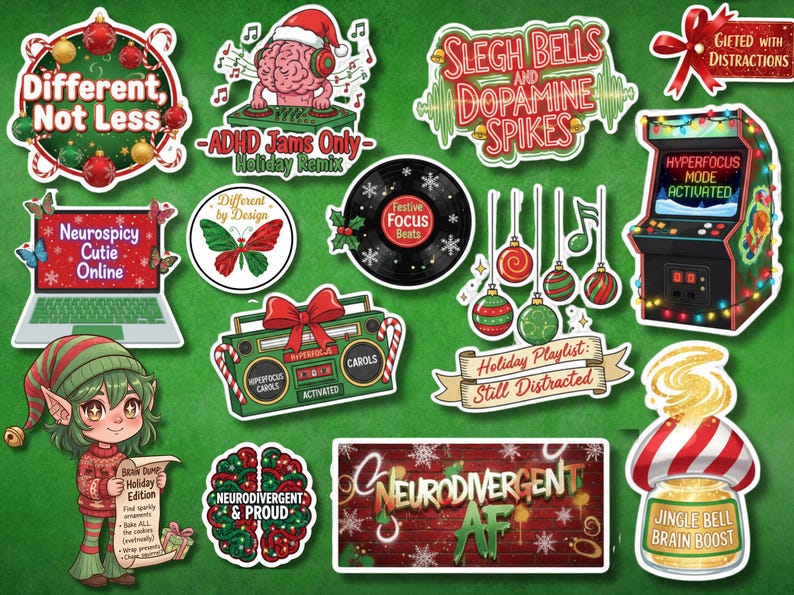 800+ ADHD Christmas Clipart PNG Bundle: Funny Holiday Stickers (digital ...