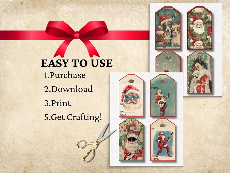 300+ Retro Christmas Gift Tags Printable | Vintage Holiday Labels Pdf ...