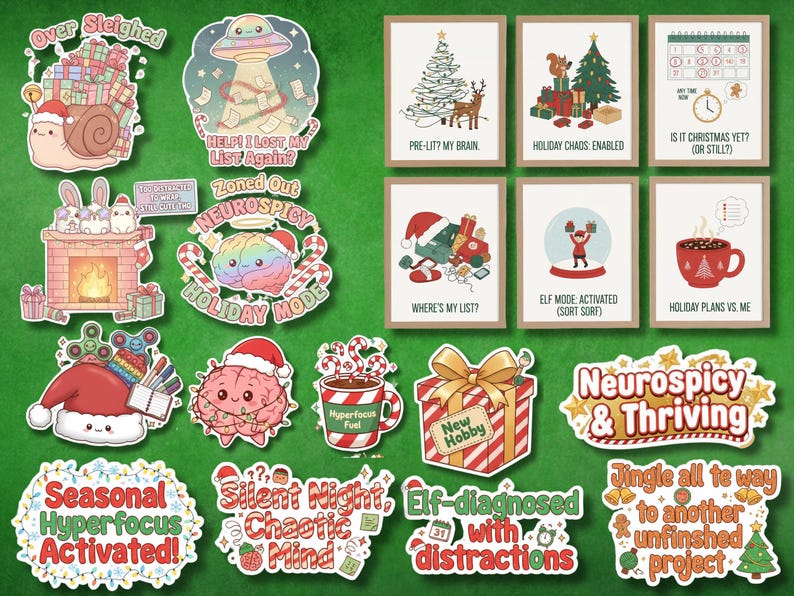 800+ ADHD Christmas Clipart PNG Bundle: Funny Holiday Stickers (digital ...