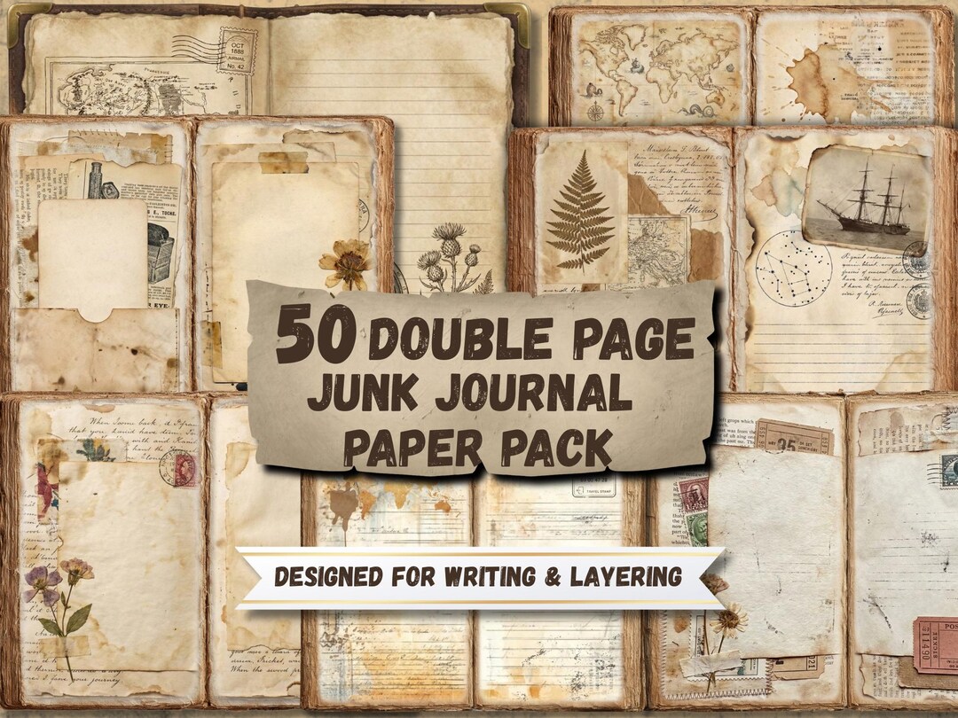 Junk Journal Base Pages, Vintage Writing Journal Pages, Neutral Antique ...