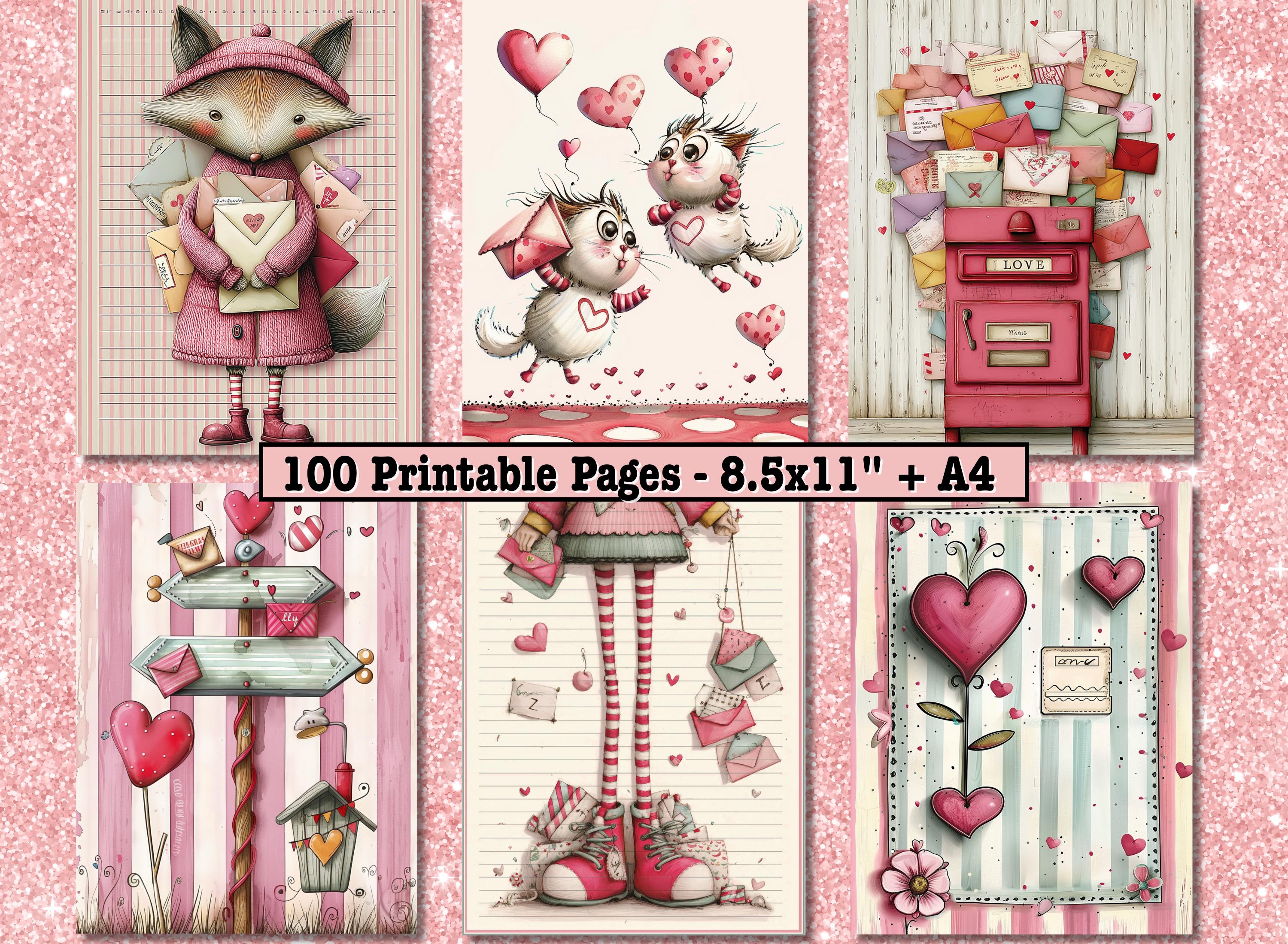 100 Valentine Postal Love Letter Watercolor Junk Journal Bundle ...