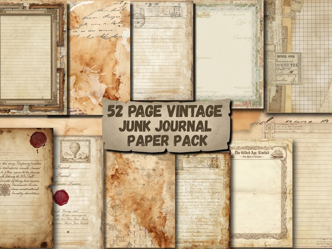 Vintage Scrappy Junk Journal Base Pages, Vintage Writing Journal Pages ...