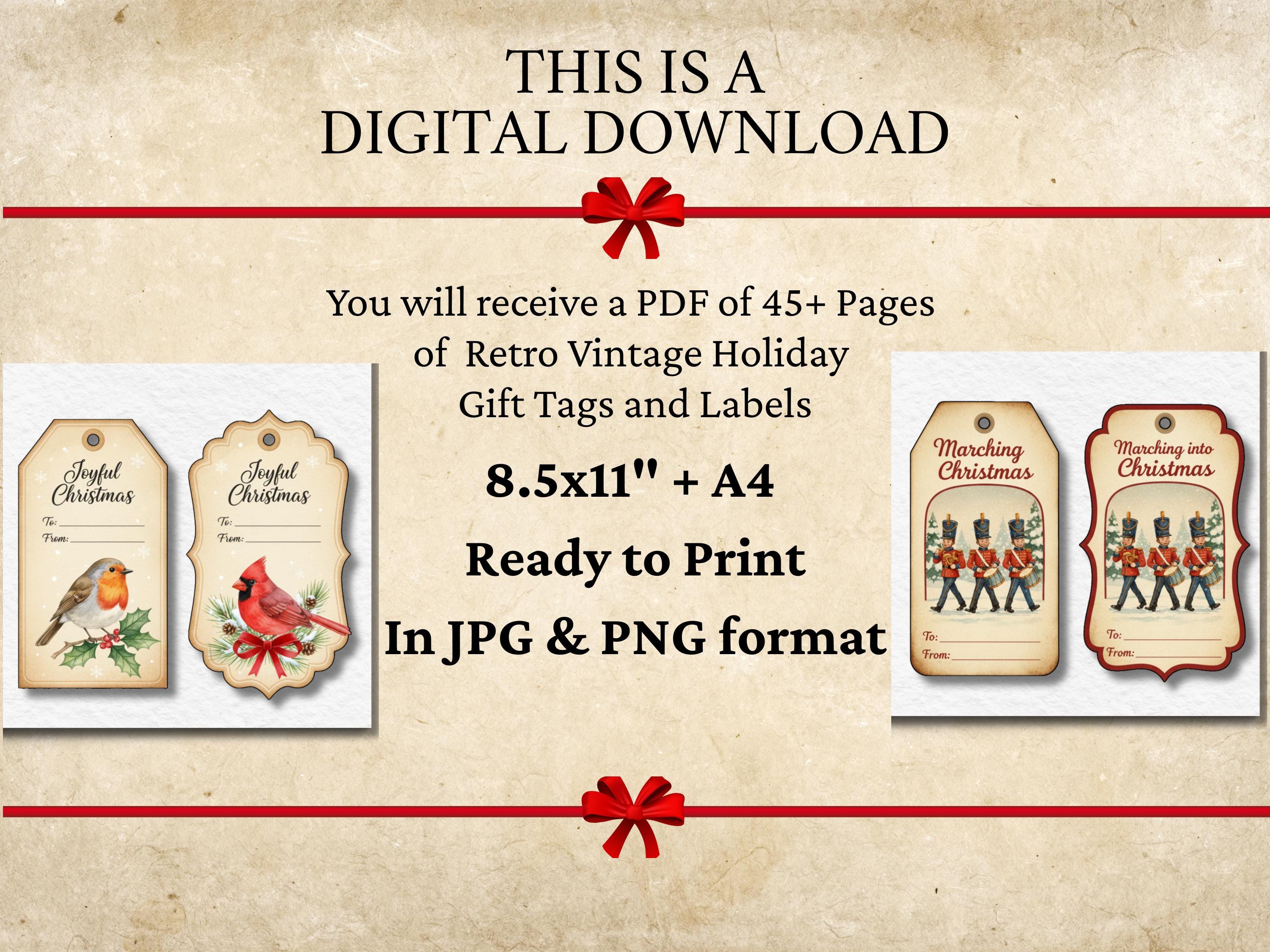 50 Vintage Christmas Gift Tags Printable - Holiday Tags for Gifts and ...