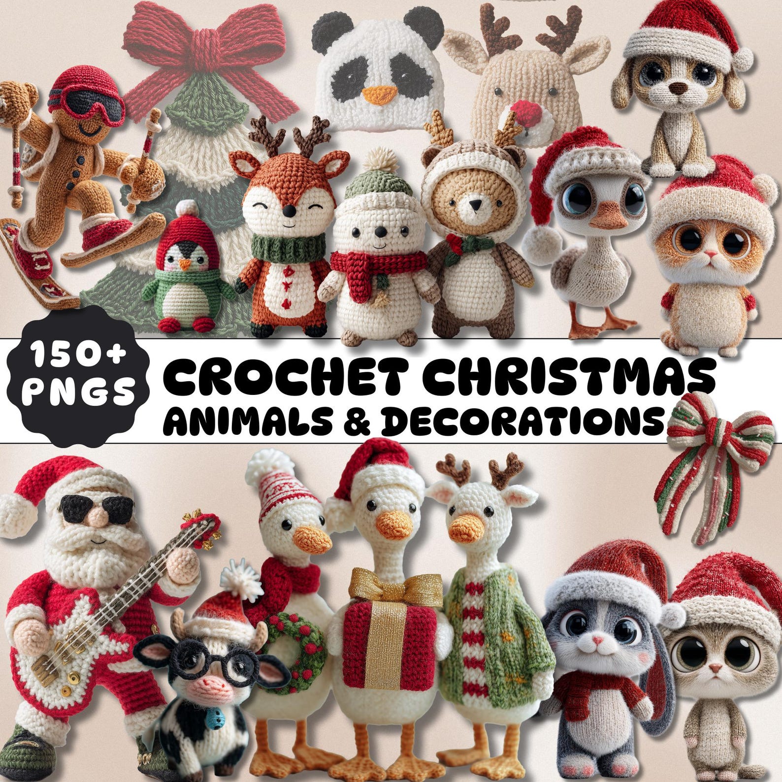 Christmas Latch Hook Clipart Bundle PNG | 150+ Cute Amigurumi Animals ...