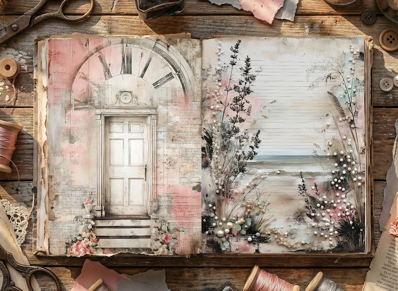 Vintage Shabby Chic Junk Journal Kit: 100 Page Pink & Gray US Letter ...