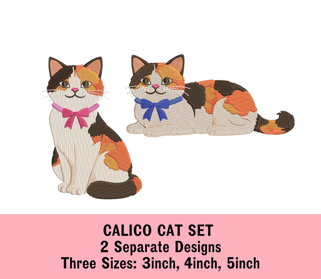 Bow Calico Cat Embroidery Designs, Tortoiseshell and White Cat Machine ...