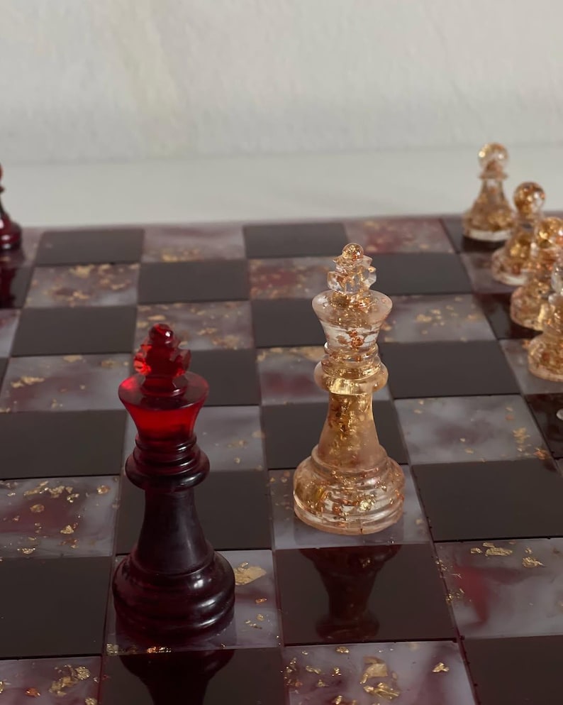 Handmade Red & Gold Resin Chess Set | Luxury Game | Unique Piece - Etsy