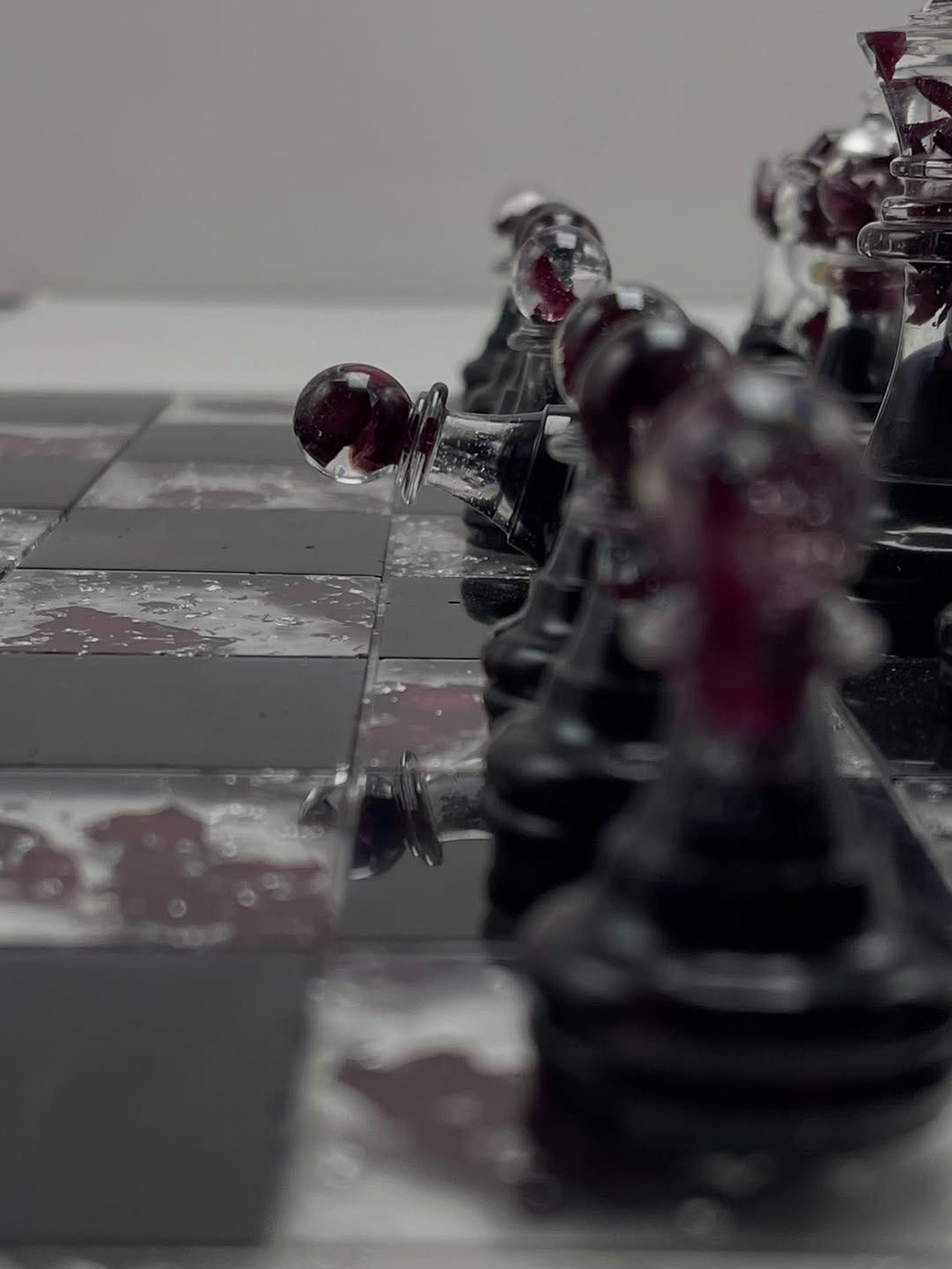 Luxury Black & Silver Resin Chess Set With Red Flowers – Handmade ...