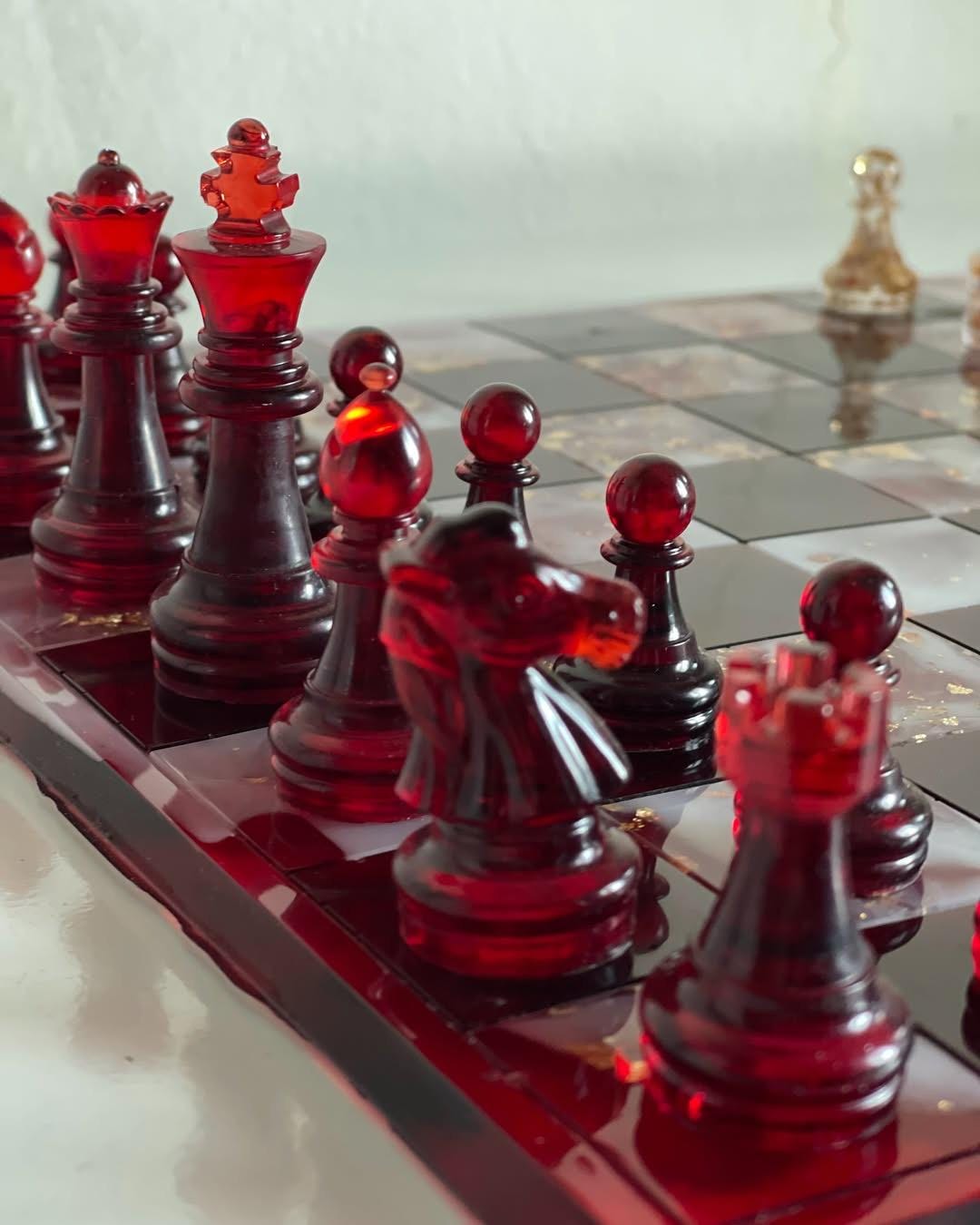 Handmade Red & Gold Resin Chess Set | Luxury Game | Unique Piece - Etsy