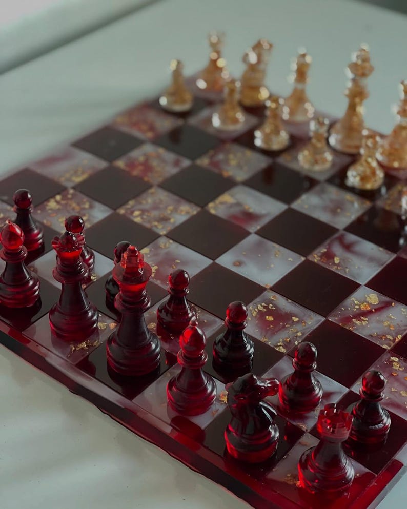 Handmade Red & Gold Resin Chess Set | Luxury Game | Unique Piece - Etsy