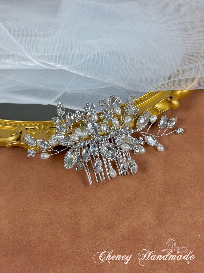 Luxe Crystal & Pearl Bridal Hair Comb | Silver-tone Sparkling Wedding ...