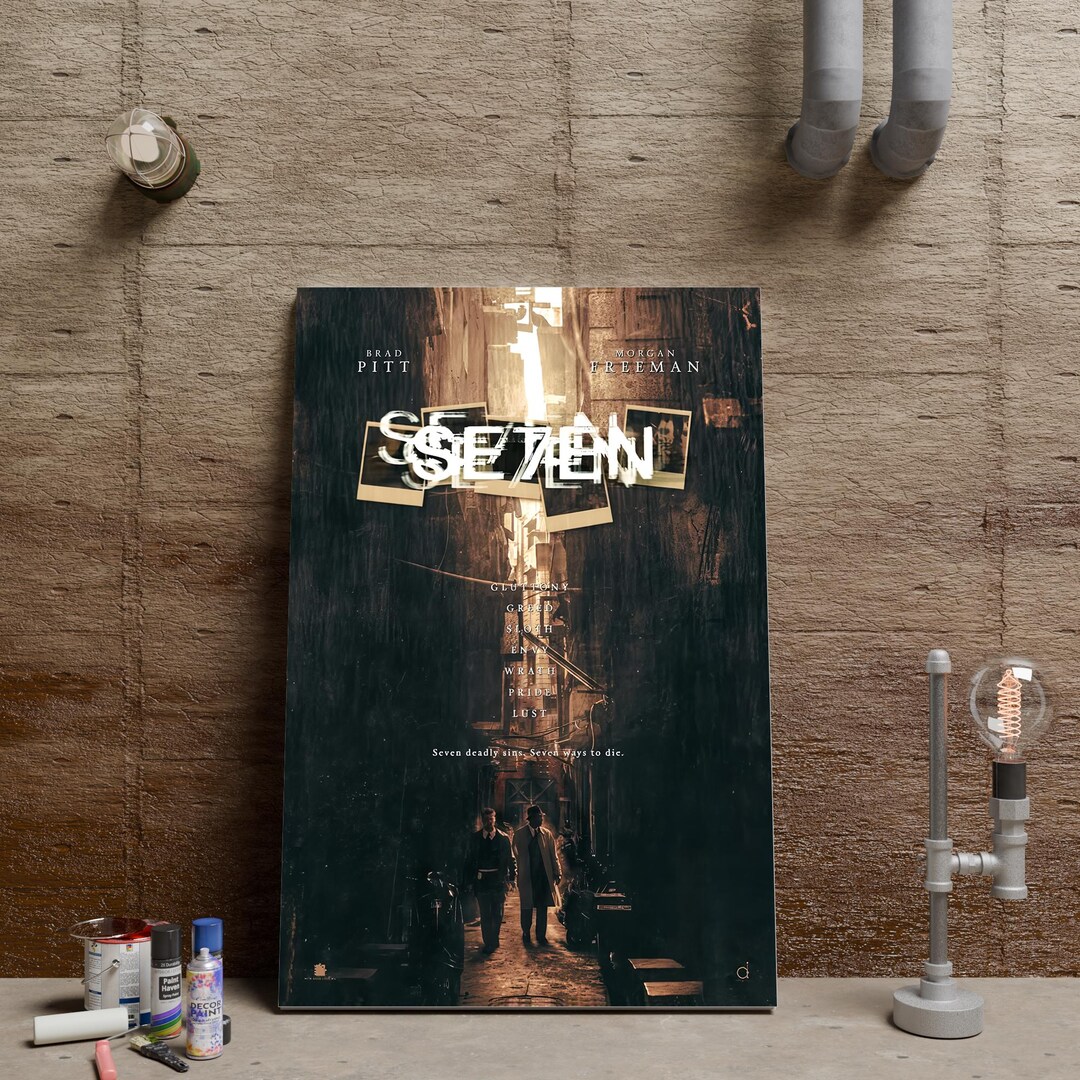 Se7en Movie Poster, Brad Pitt Wall Art, Morgan Freeman Movie, Wall ...