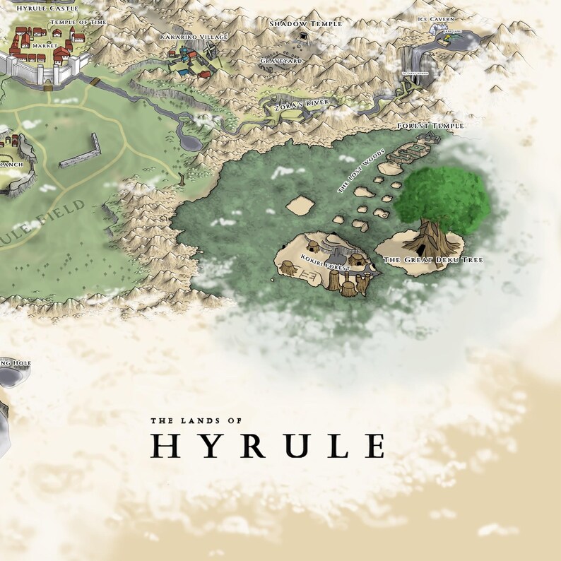 The Legend of Zelda Map Poster, Hyrule Wall Art, Kingdom of Hyrule Map ...