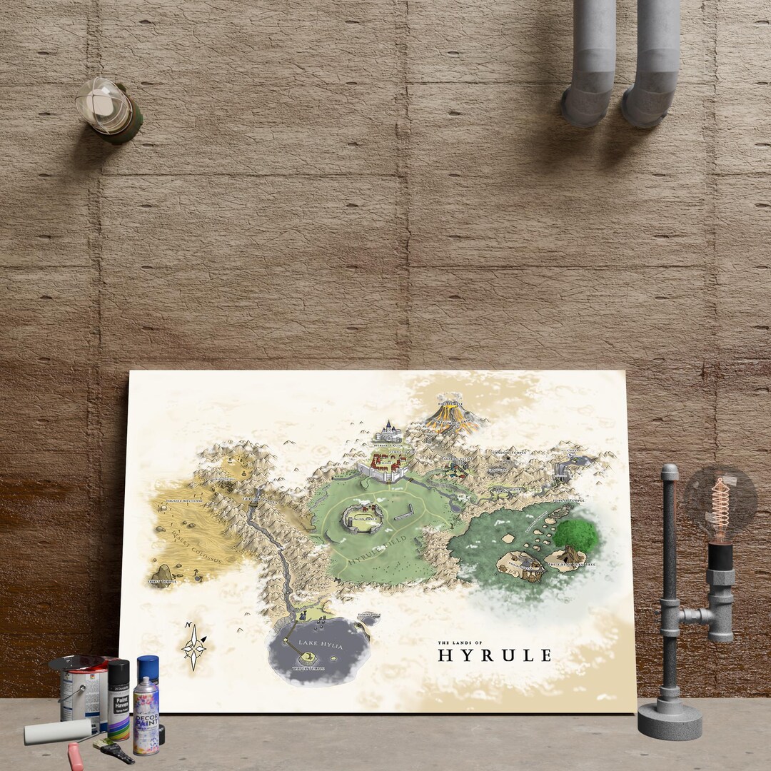 The Legend of Zelda Map Poster, Hyrule Wall Art, Kingdom of Hyrule Map ...