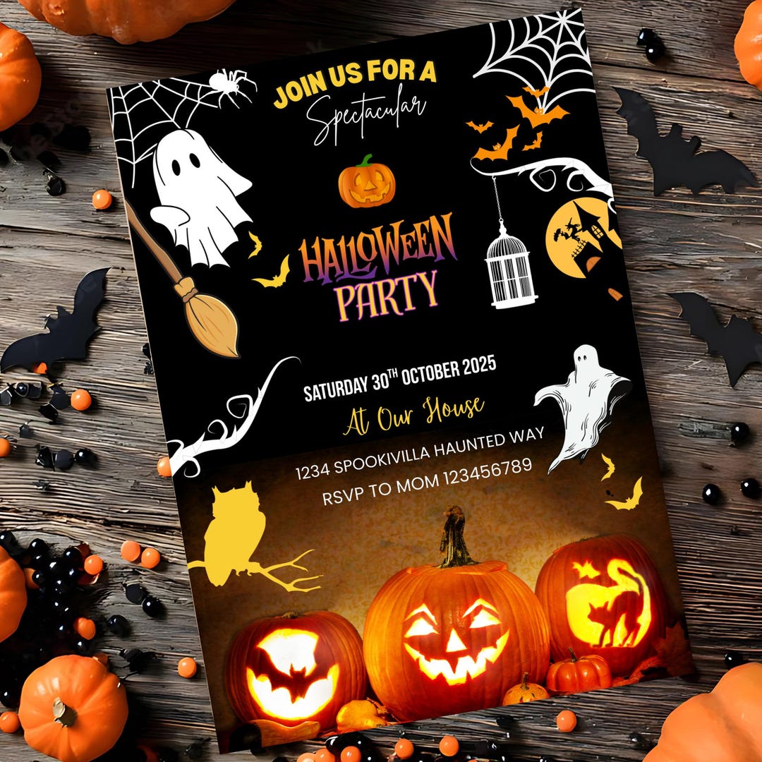 Editable Halloween Birthday Invitation, Halloween Ghost Invitation ...