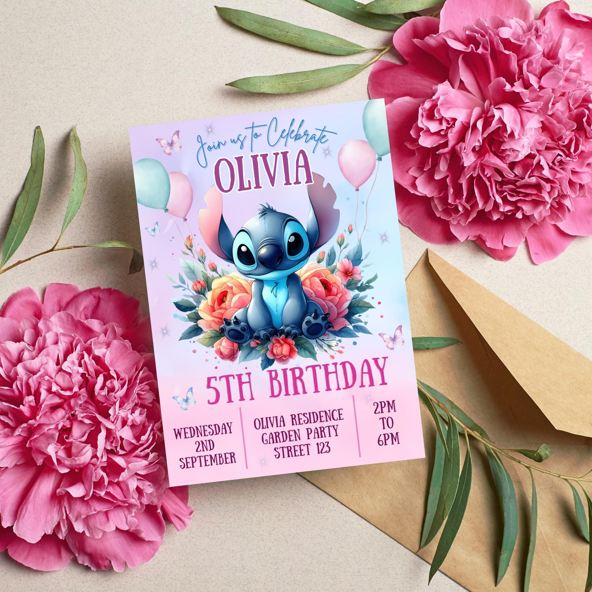 Stitch and Angel Birthday Invitation, Editable Stitch Birthday ...