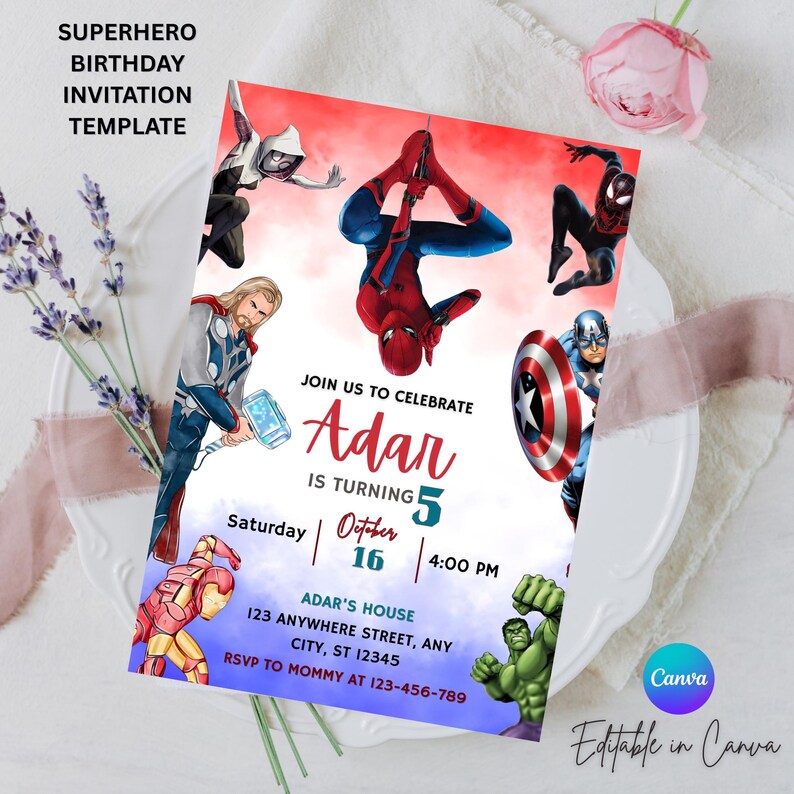 Editable Superheroes Birthday Invitation, Superhero Birthday Invite ...
