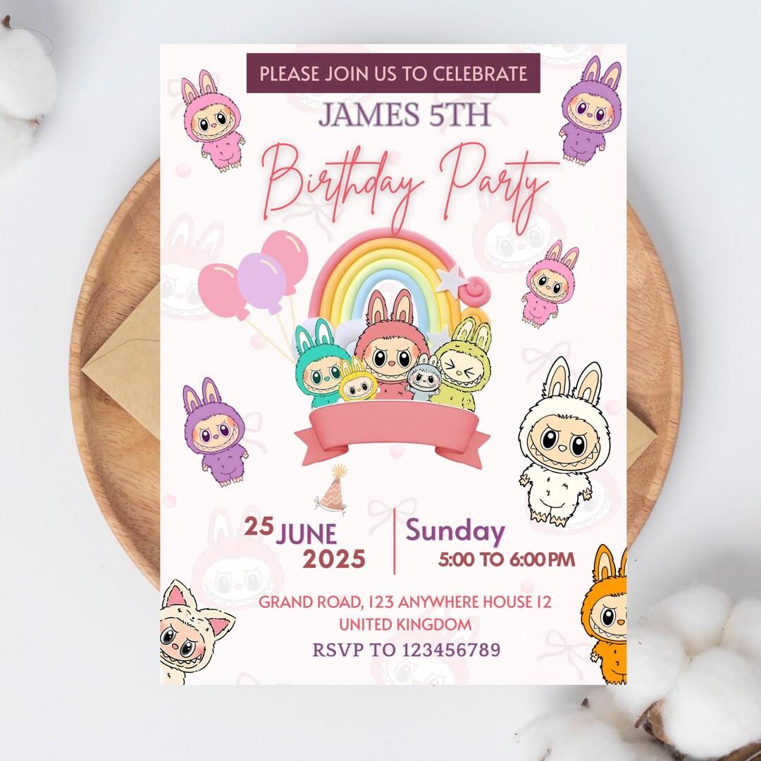 Labubu Birthday Party Invitation, Labubu Birthday Invitation Card ...