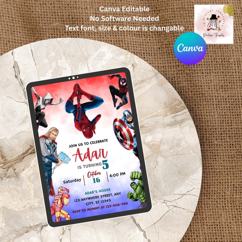 Editable Superheroes Birthday Invitation, Superhero Birthday Invite ...