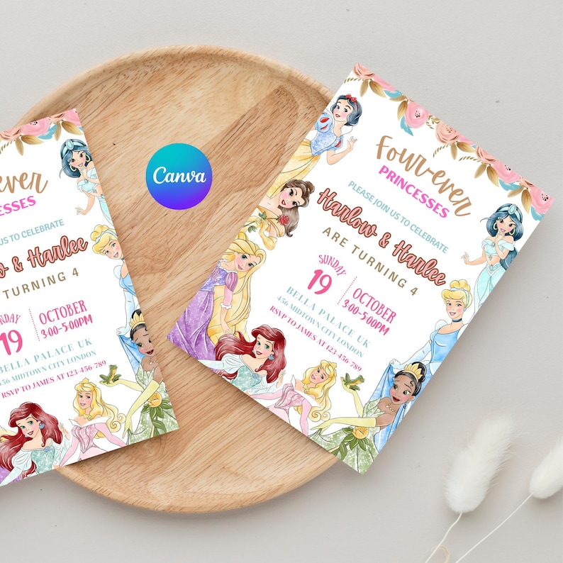 Princess Joint Birthday Invitation Princess Invitation Double Party ...