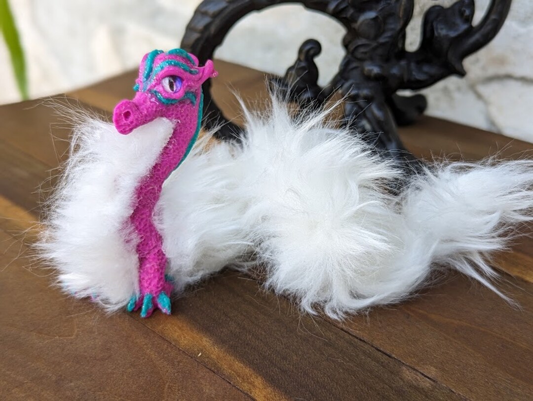 Tiny Furry Dragon, Fuchsia, White, and Turquoise - Etsy