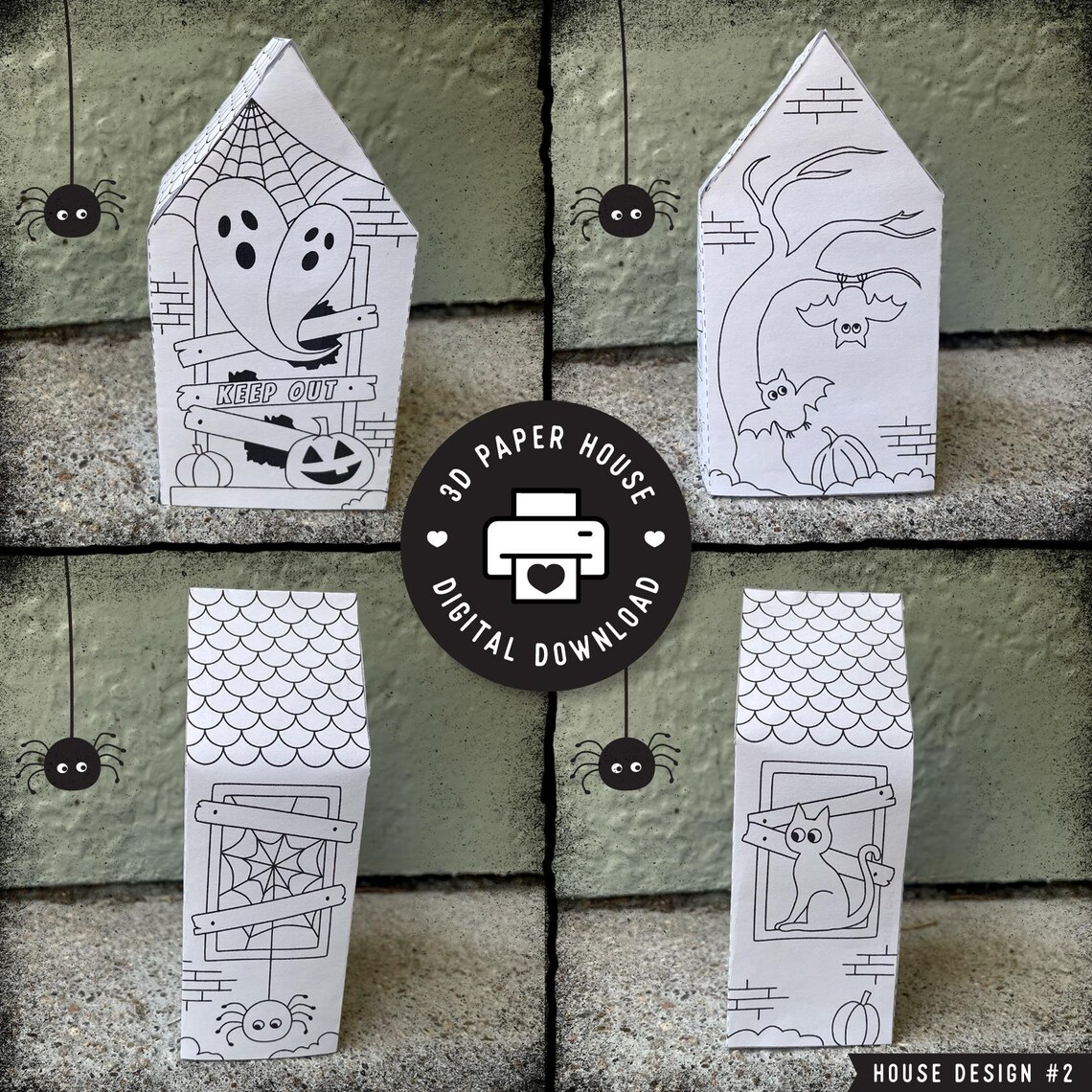 Halloween House Coloring Craft: DIY 3D Paper Model (printable PDF ...