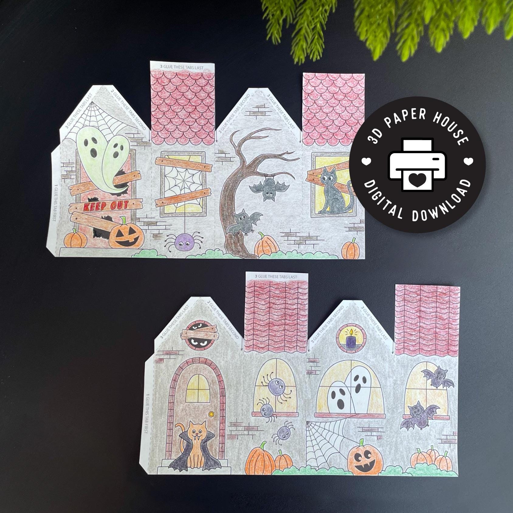 Halloween House Coloring Craft: DIY 3D Paper Model (printable PDF ...