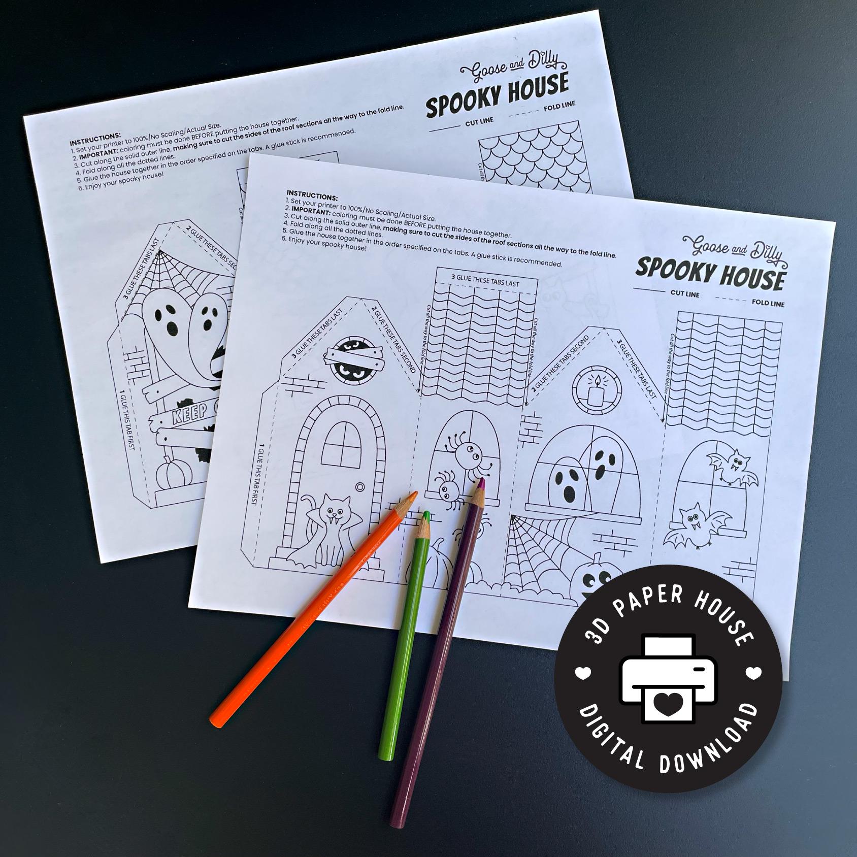 Halloween House Coloring Craft: DIY 3D Paper Model (printable PDF ...