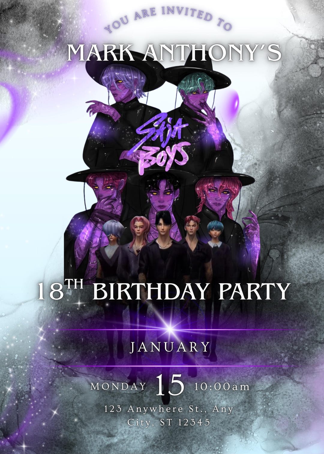 KPOP Demon Hunters Birthday Invitation, Editable Saja Boys (Digital ...